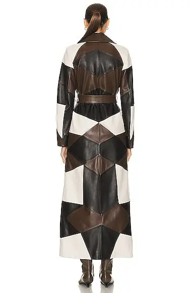 Nour Hammour Sonja Patchwork Leather Trench Coat - Cocoa  Vanilla  & Marron