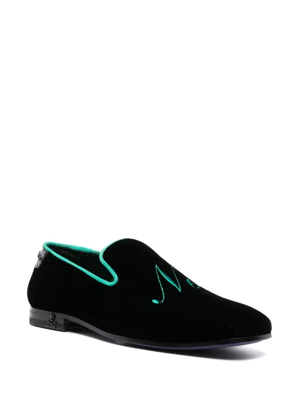Philipp Plein Slogan-embroidered Velvet Loafers - Black