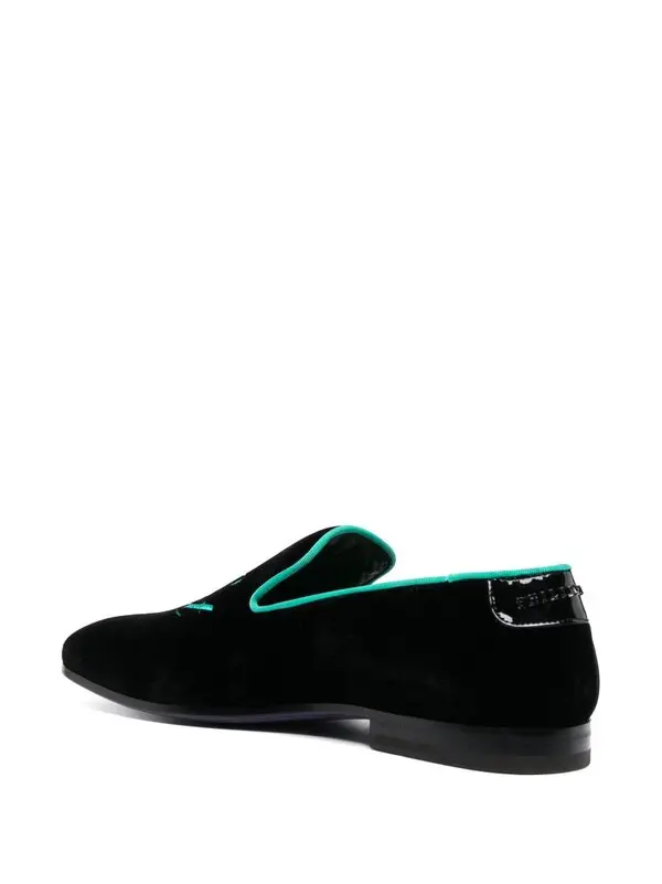 Philipp Plein Slogan-embroidered Velvet Loafers - Black