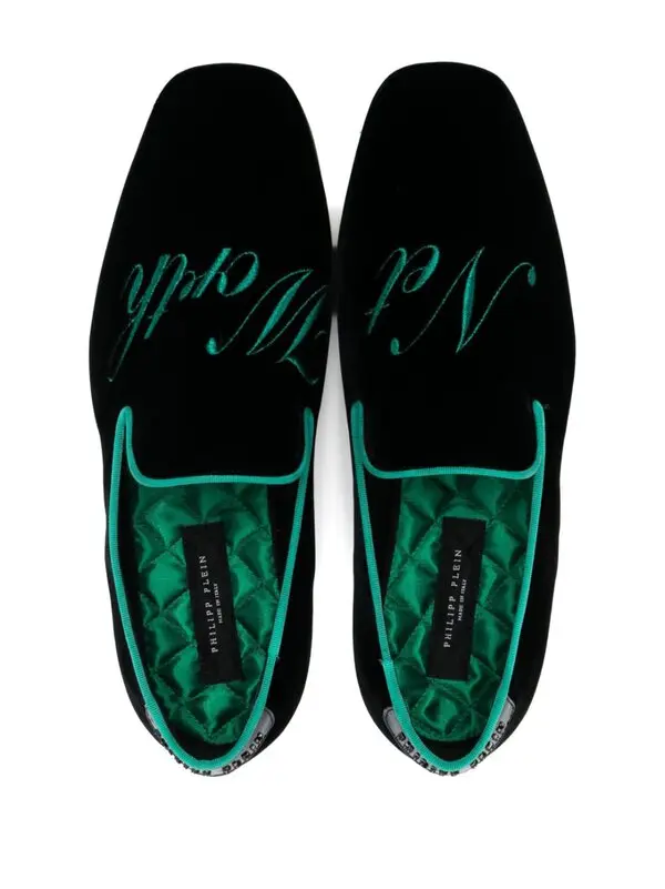 Philipp Plein Slogan-embroidered Velvet Loafers - Black