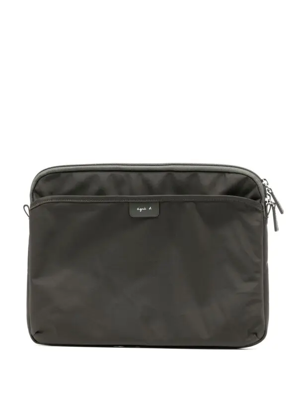 AGNES B. Logo-patch Zipped Laptop Bag - Green