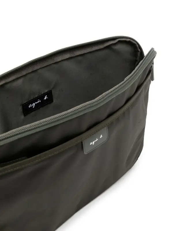 AGNES B. Logo-patch Zipped Laptop Bag - Green