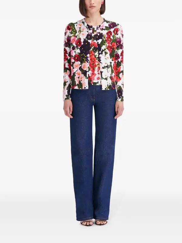 Oscar De La Renta Hollyhocks Floral-print Cardigan - Pink