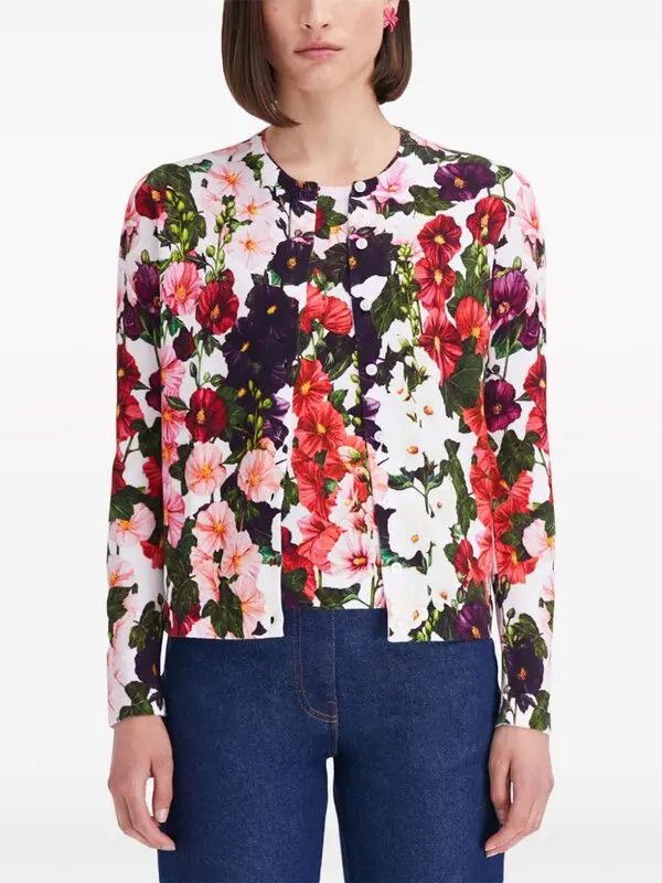 Oscar De La Renta Hollyhocks Floral-print Cardigan - Pink