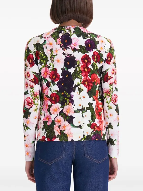 Oscar De La Renta Hollyhocks Floral-print Cardigan - Pink