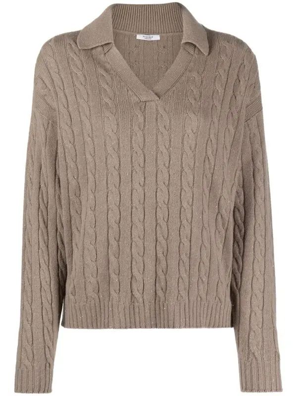 Peserico Cable-knit Wool-blend Polo Jumper