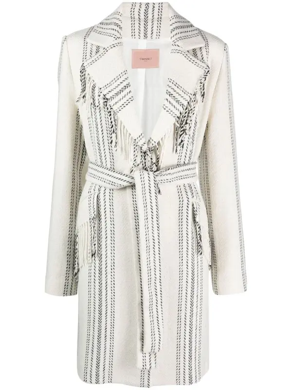 TWINSET Jacquard Fringed Coat