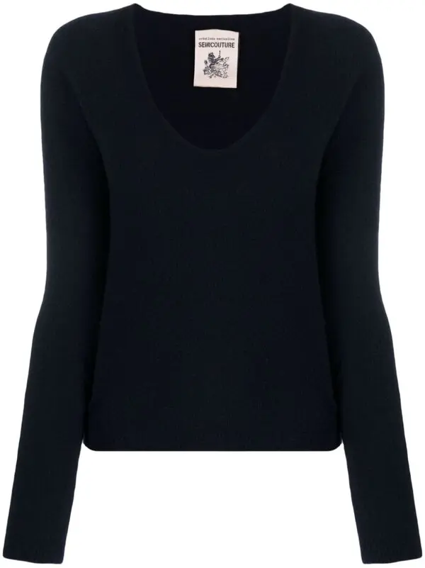 SEMICOUTURE Brushed U-neck Knitted Top