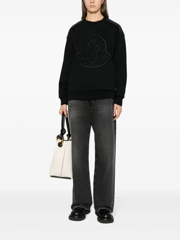Moncler Logo-embroidered Cotton-blend Sweatshirt - Black