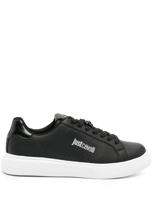 Just Cavalli Tiger Head-logo Leather Sneakers - Black