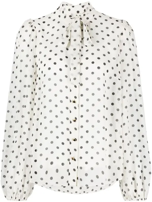 Zimmermann Polka-dot Print Tie-neck Blouse - White