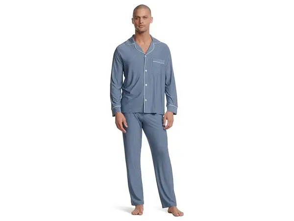 Eberjey William Printed Pj Set Pajama Sets Duo Stripe Slate /ivory - Blue