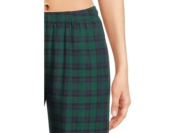 Eberjey Flannel Long Pj Set Pajama Sets Black Watch Tartan Rainforest/na - Green