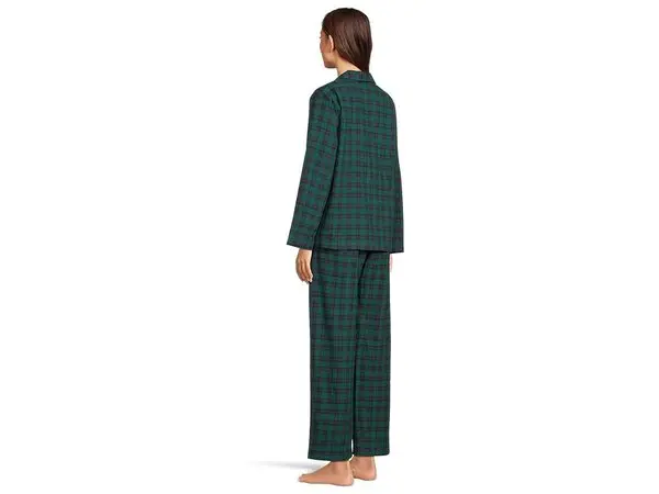 Eberjey Flannel Long Pj Set Pajama Sets Black Watch Tartan Rainforest/na - Green