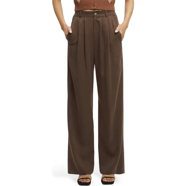REFORMATION Mason High Waist Wide Leg Pants - Cafe