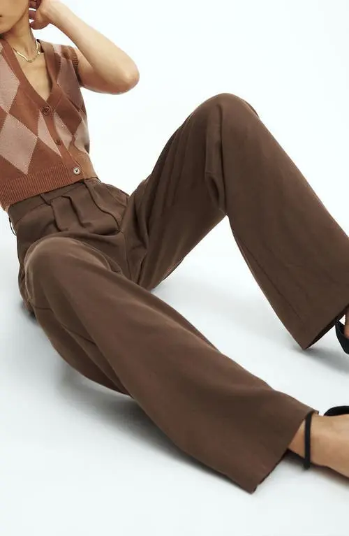 REFORMATION Mason High Waist Wide Leg Pants - Cafe