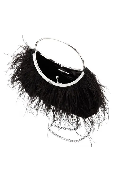 Nina Splash Feather Handbag - Black