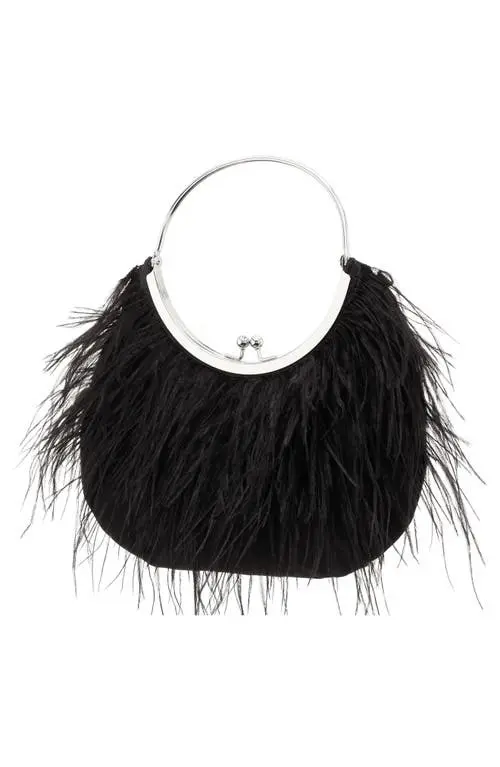 Nina Splash Feather Handbag - Black