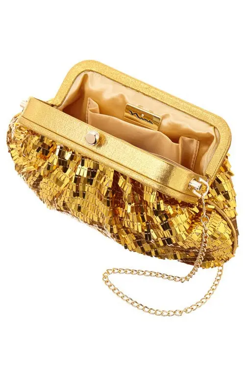 Nina June Sequin Frame Clutch - Gold