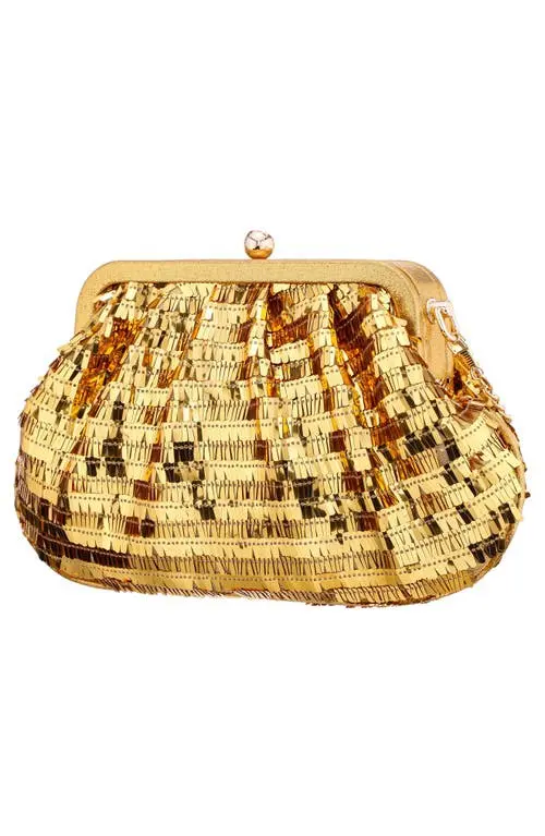 Nina June Sequin Frame Clutch - Gold
