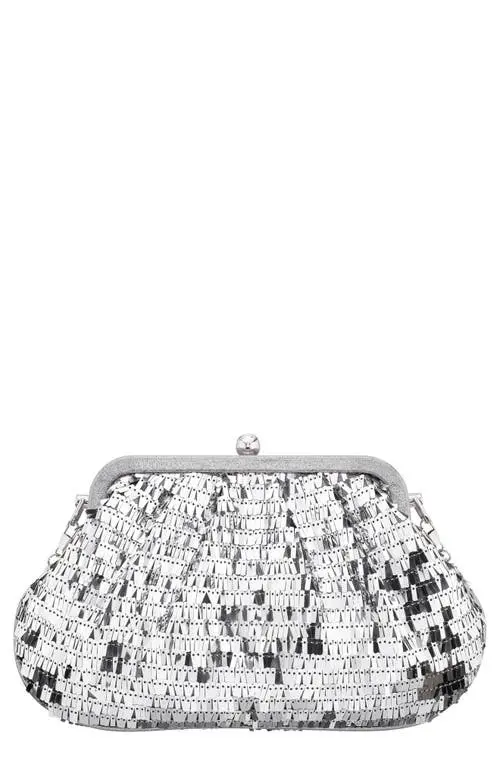 Nina June Sequin Frame Clutch - Silver