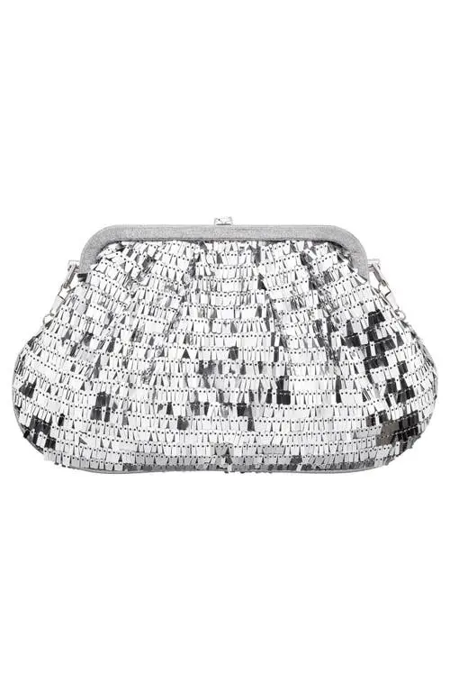 Nina June Sequin Frame Clutch - Silver