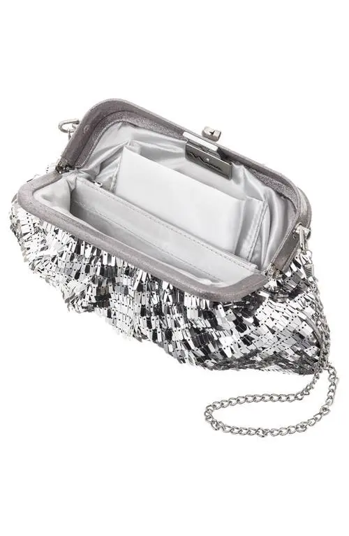 Nina June Sequin Frame Clutch - Silver