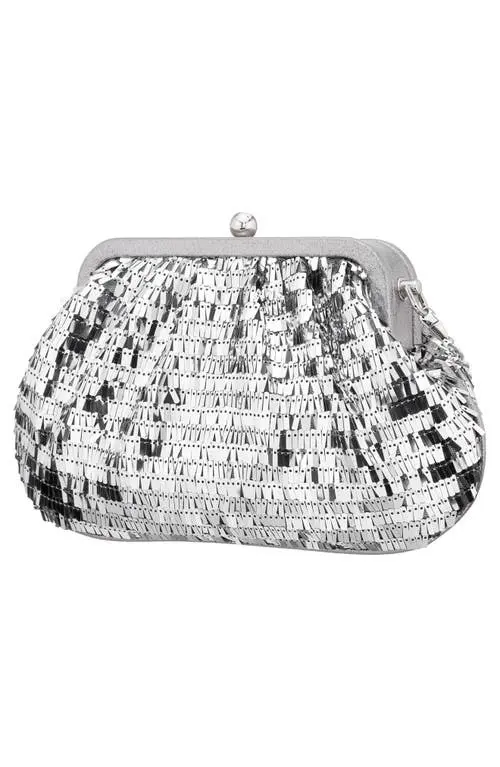 Nina June Sequin Frame Clutch - Silver