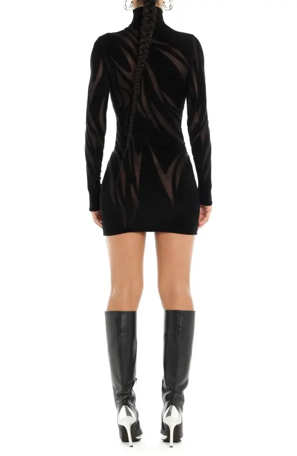 sheer panelled long sleeve mini dress Tulle Sheer Panel Mesh Mini Dress