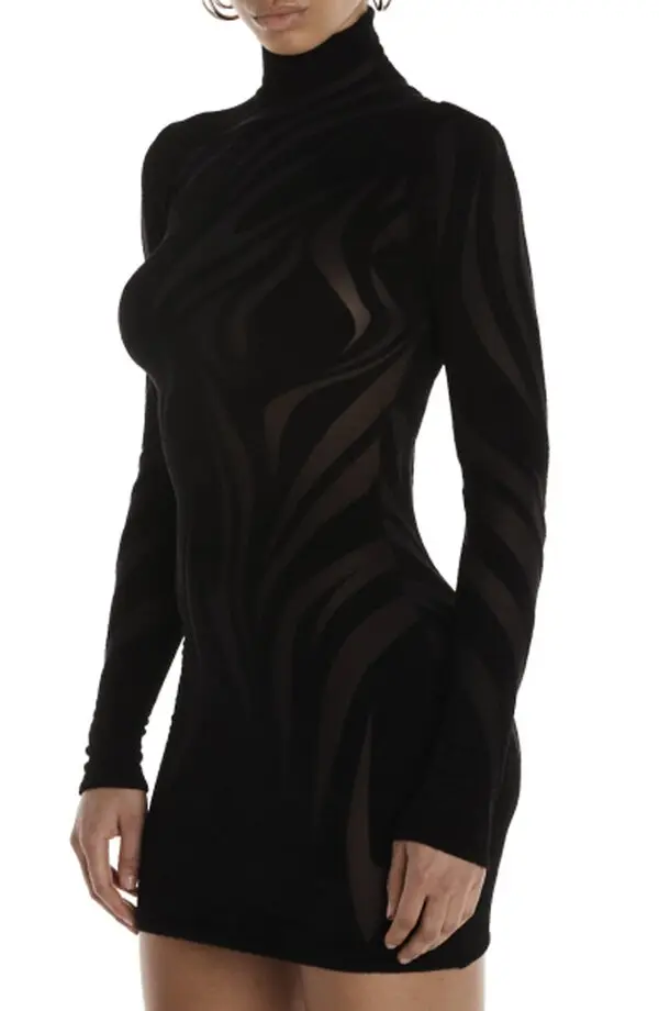 Mugler Sheer Panel Long Sleeve Flocked Chenille Minidress In Black - 75%  Off | Editorialist