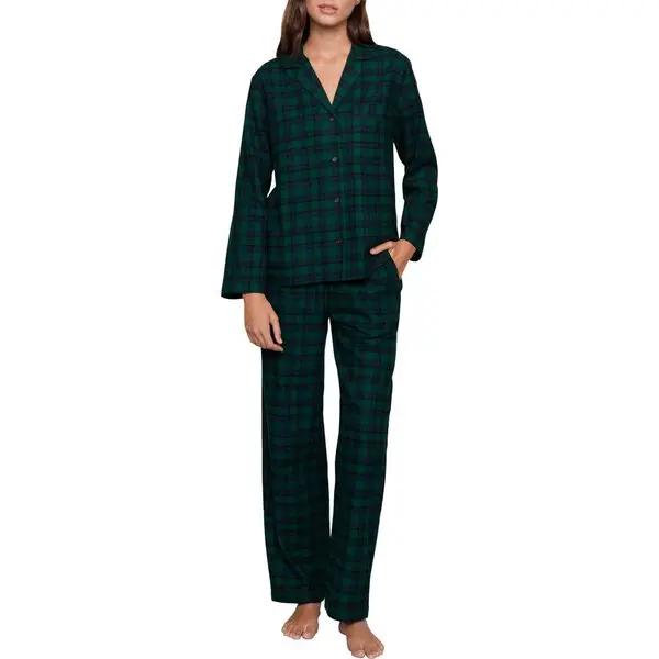 Eberjey Plaid Cotton Flannel Pajamas - Blk Watch Tartan Rai