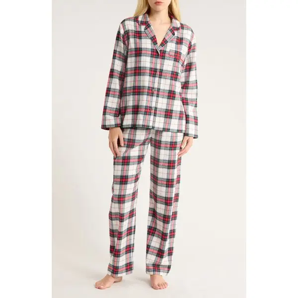 Eberjey Plaid Cotton Flannel Pajamas - Tartan Plaid Ivory