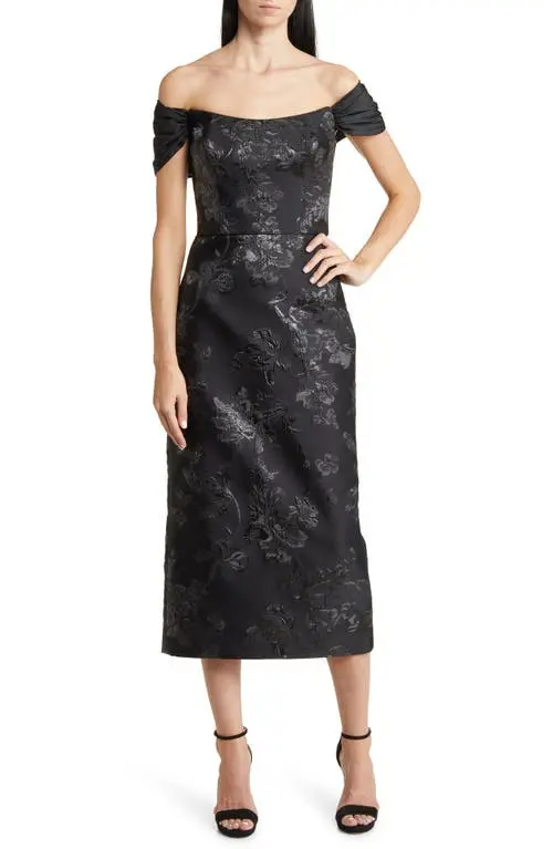 Amsale Floral Off The Shoulder Brocade Cocktail Dress In Black - 70% Off |  Editorialist