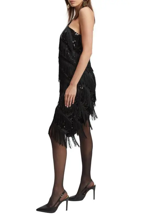 Bardot Lennox Sequin Fringe One-Shoulder Cocktail Dress In Black - 61% Off  | Editorialist