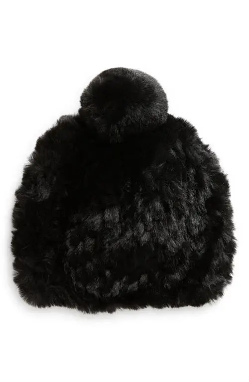 La Fiorentina Faux Fur Beanie With Pompom - Black