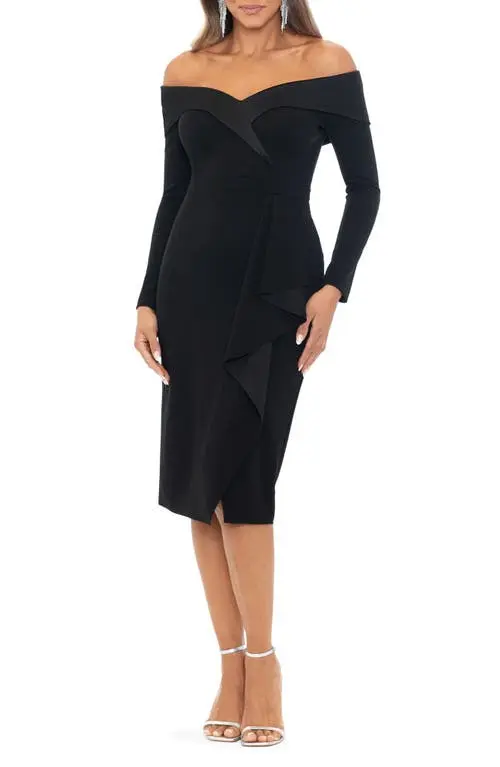 XSCAPE EVENINGS Tux Side Ruffle Dress