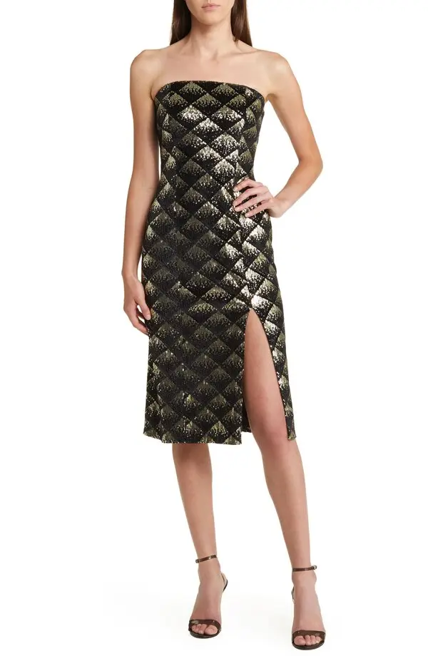 Chelsea28 Strapless Sequin Cocktail Dress In Black- Gold - 60% Off |  Editorialist