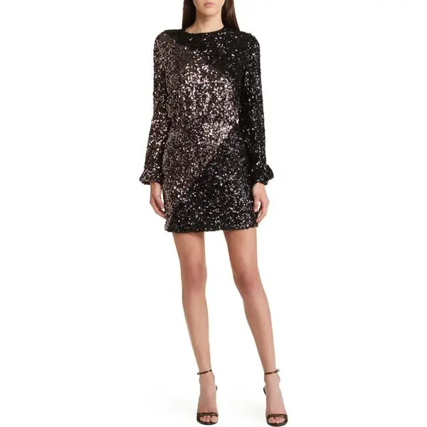 chelsea28 sequin dress Chelsea28 Sequin Long Sleeve Faux Wrap Cocktail Dress In Silver - 45% Off