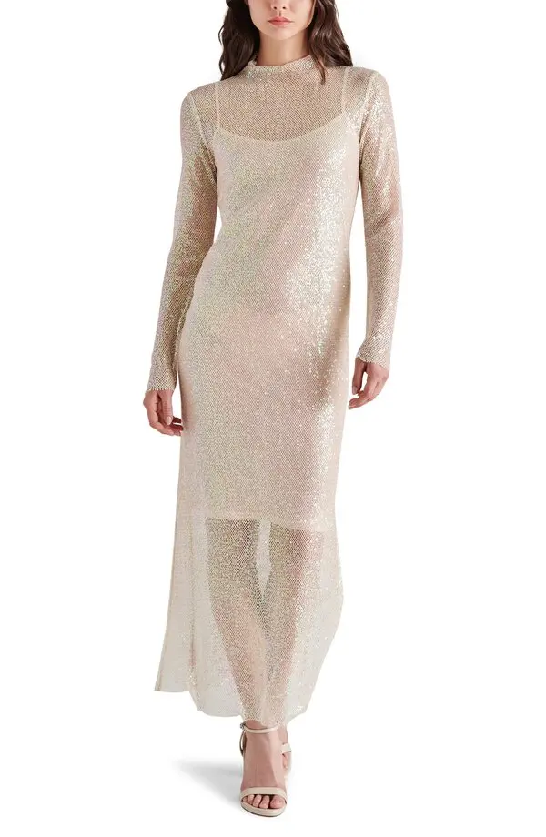 steve madden long sleeve sequin dress Steve Madden Kayson Sequin Long Sleeve Gown in Brown