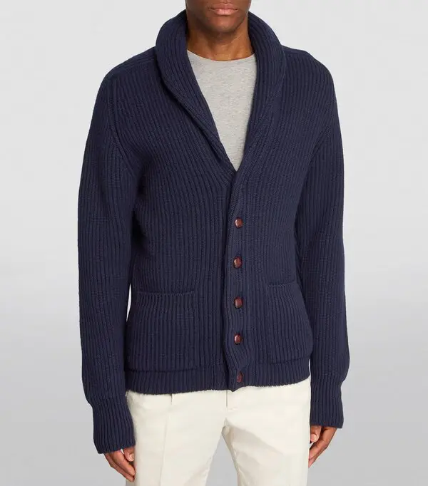 Harrods Cashmere Shawl-collar Cardigan - Navy