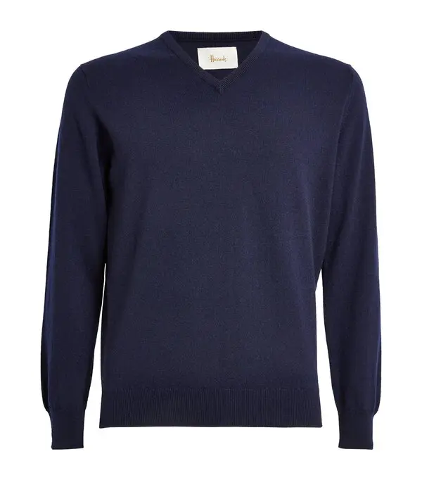 Harrods Cashmere V-neck Pullover - Navy