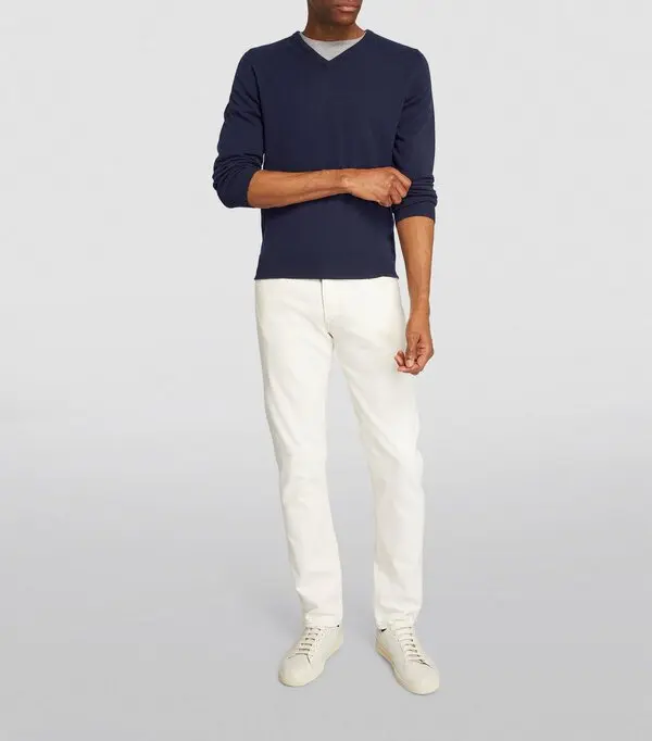 Harrods Cashmere V-neck Pullover - Navy