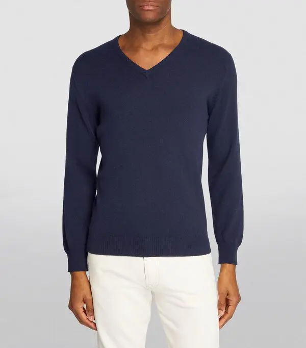 Harrods Cashmere V-neck Pullover - Navy