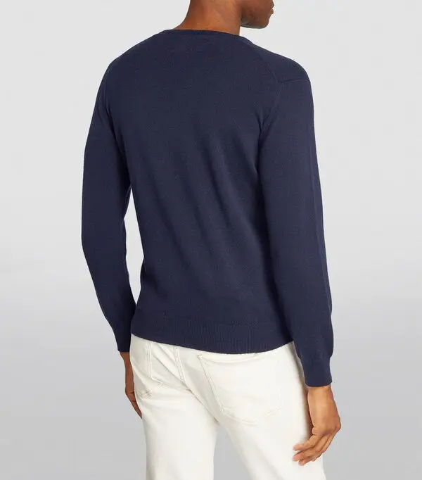 Harrods Cashmere V-neck Pullover - Navy