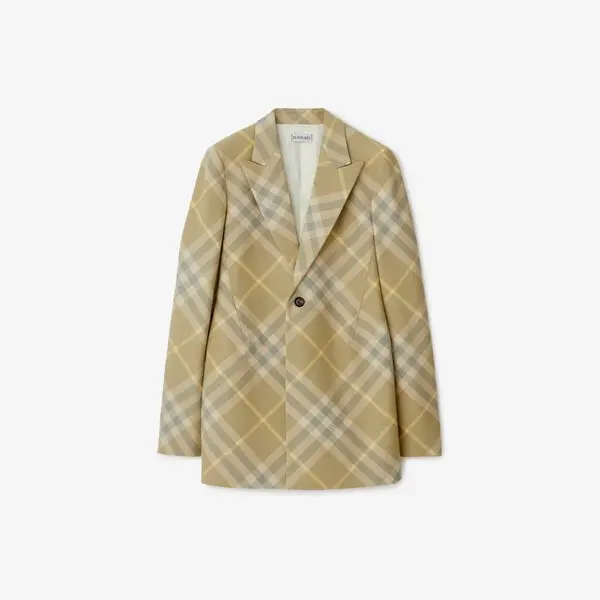 Burberry Check Wool Tailored Jacket - Flax