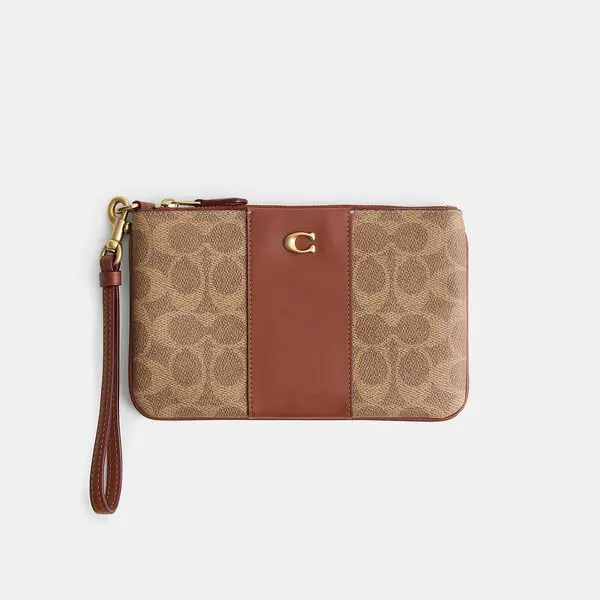 COACH Small Wristlet In Signature Canvas - Brass