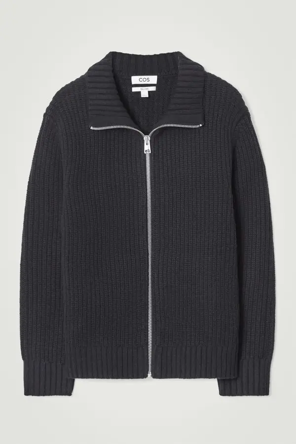 Cos Funnel-neck Knitted Wool Jacket - Blue