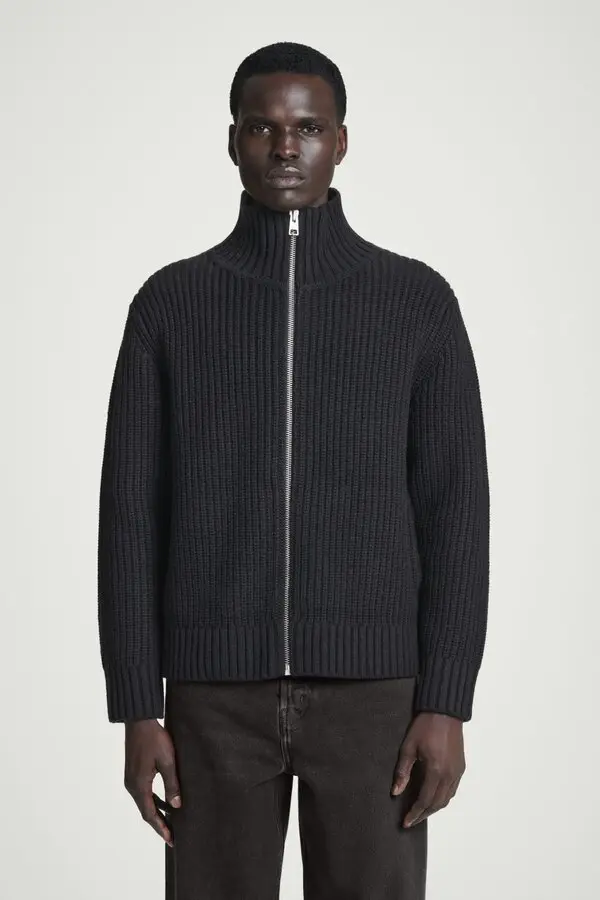 Cos Funnel-neck Knitted Wool Jacket - Blue