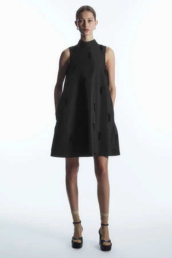 Cos Embellished Mini Shift Dress - Black | Editorialist