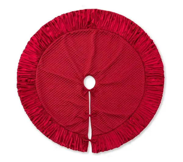 GLITZHOME 48d Deluxe Velvet Ruffled Christmas Tree Skirt - One-color